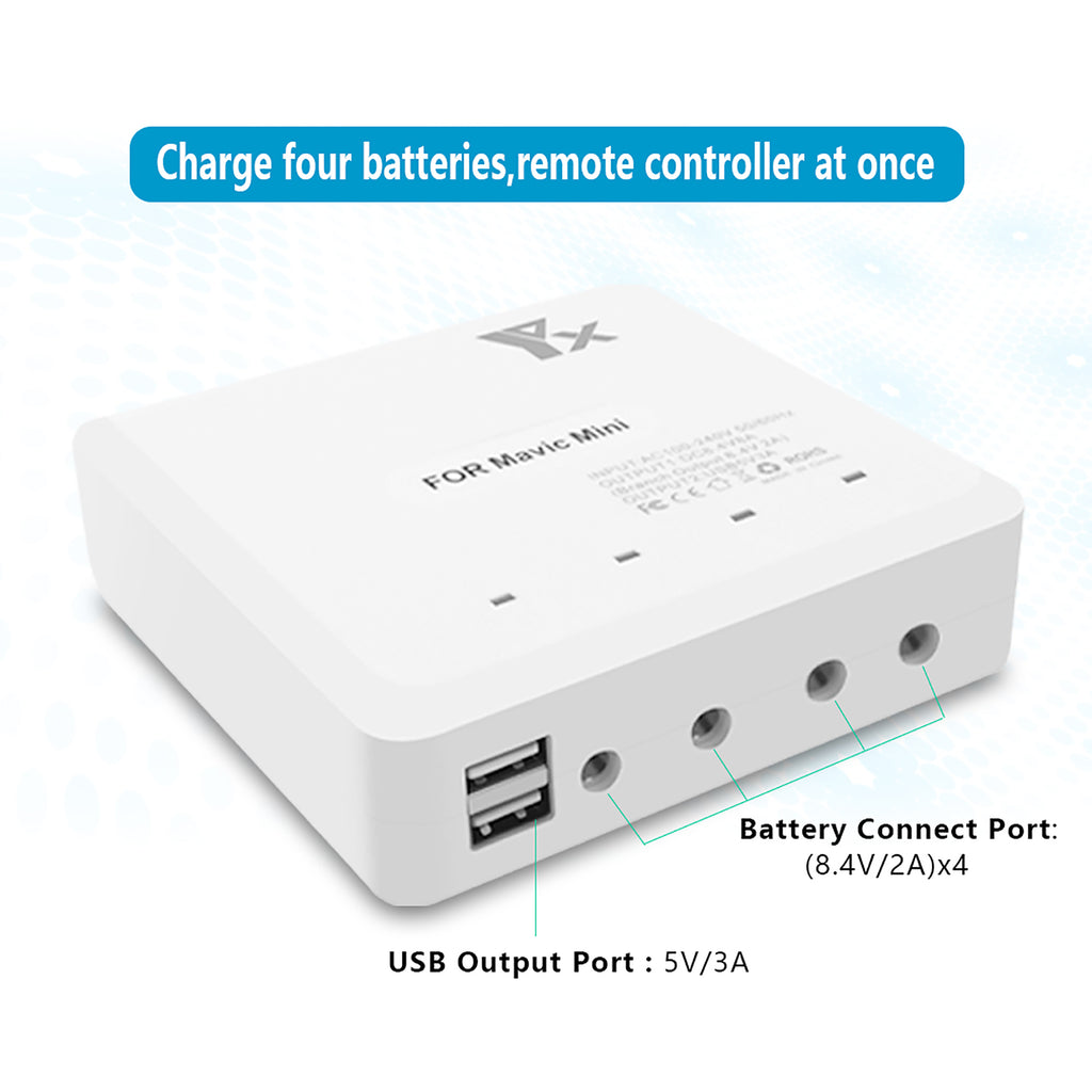 Mavic Mini Battery Charger, 6 in 1 Battery Charging Hub, 4 Batteries ...
